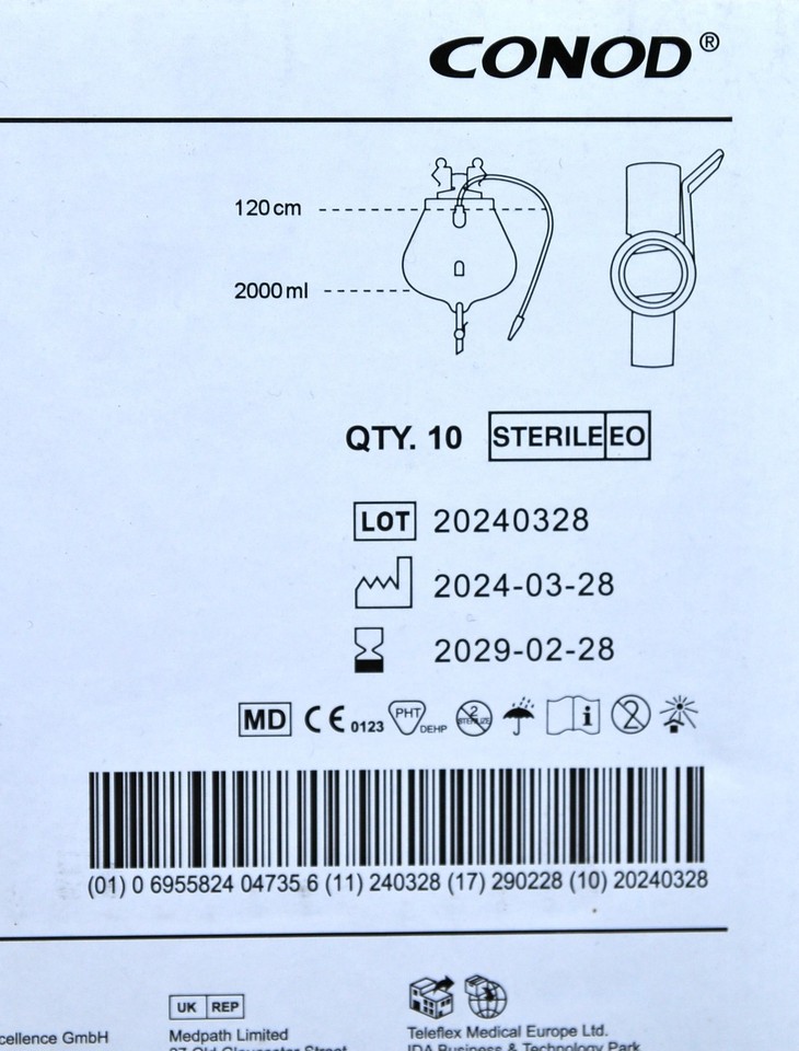Teleflex-Conod Drainage Night Bags (850421) 2000ml, 120cm Tube, Lever ...