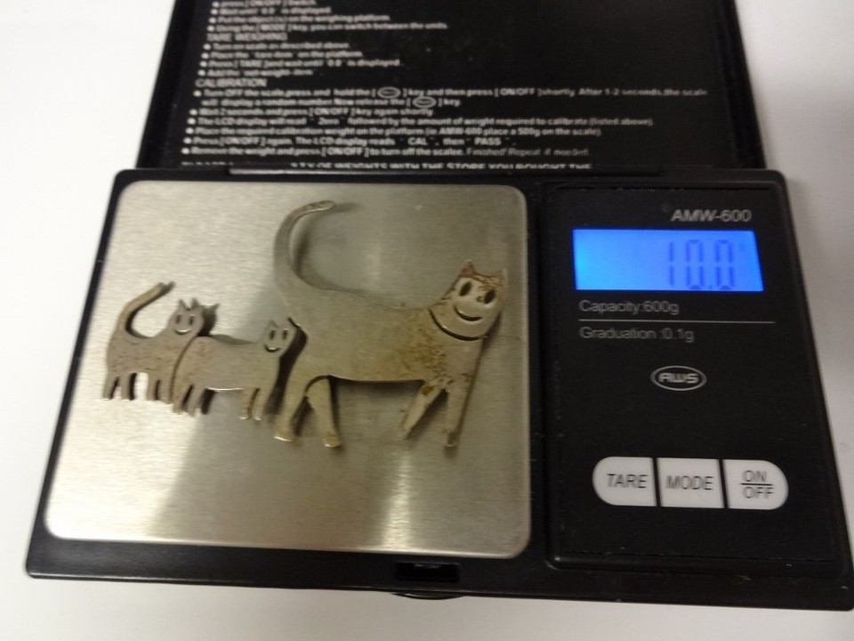 Vintage Modernist 925 Sterling Silver Mother Cat with Kittens Pin ...