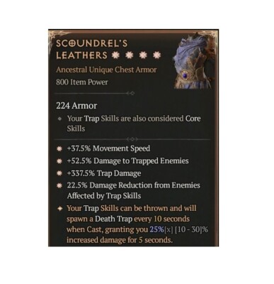 Diablo 4 S12 Scoundrel's Leathers 4GA 25% Unique Chest Armor Rogue Item ...