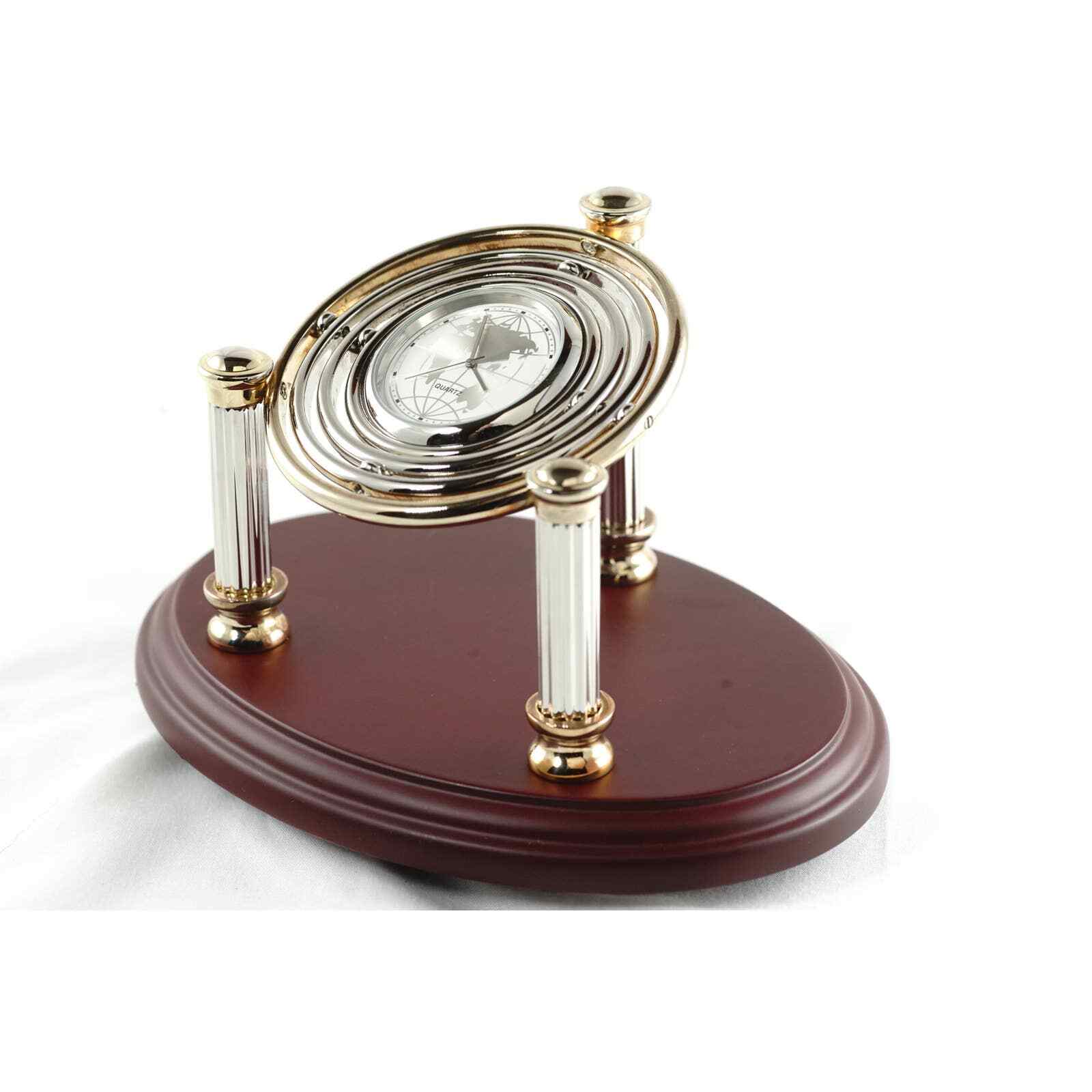 World Desk Clock Gyroscopic , Pedestals Wood Base Quartz Rotating Clock ...