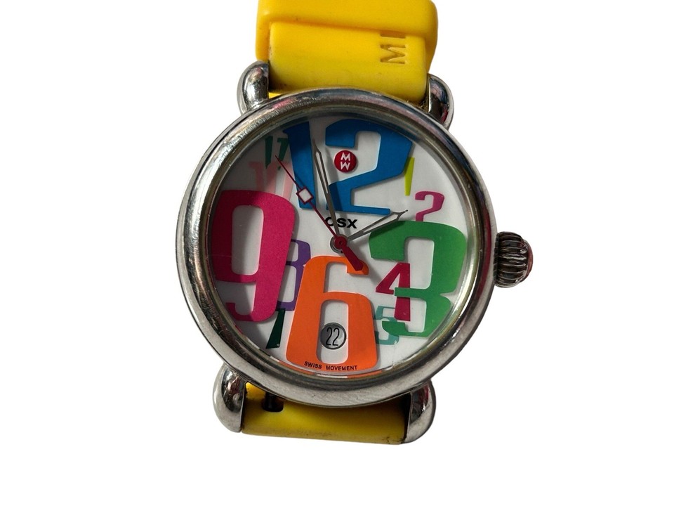 Michele CSX Carousel Stainless Steel Watch Yellow Rubber Orig Band ...
