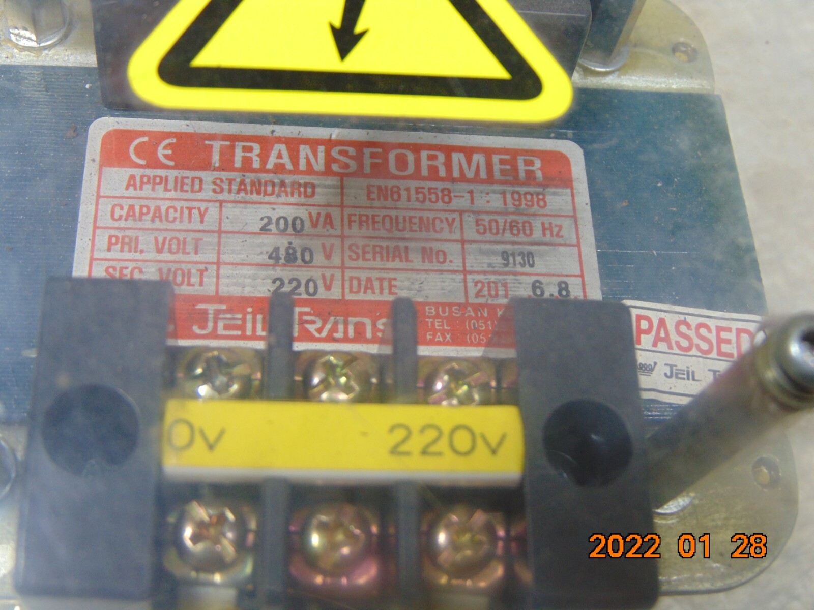 JEIL TRANS EN61558-1 200VA TRANSFORMER PRI: 480V SEC: 220V | eBay