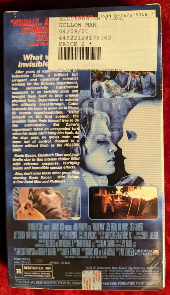 Hollow Man (VHS, 2001) Kevin Bacon - Blockbuster Pre-Viewed Sealed ...