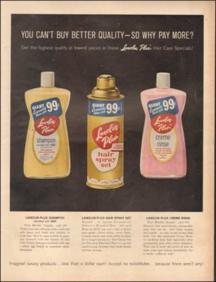 1961 Vintage ad for Lanolin Plus`Creme Rinse, shampoo Hair Spray retro ...