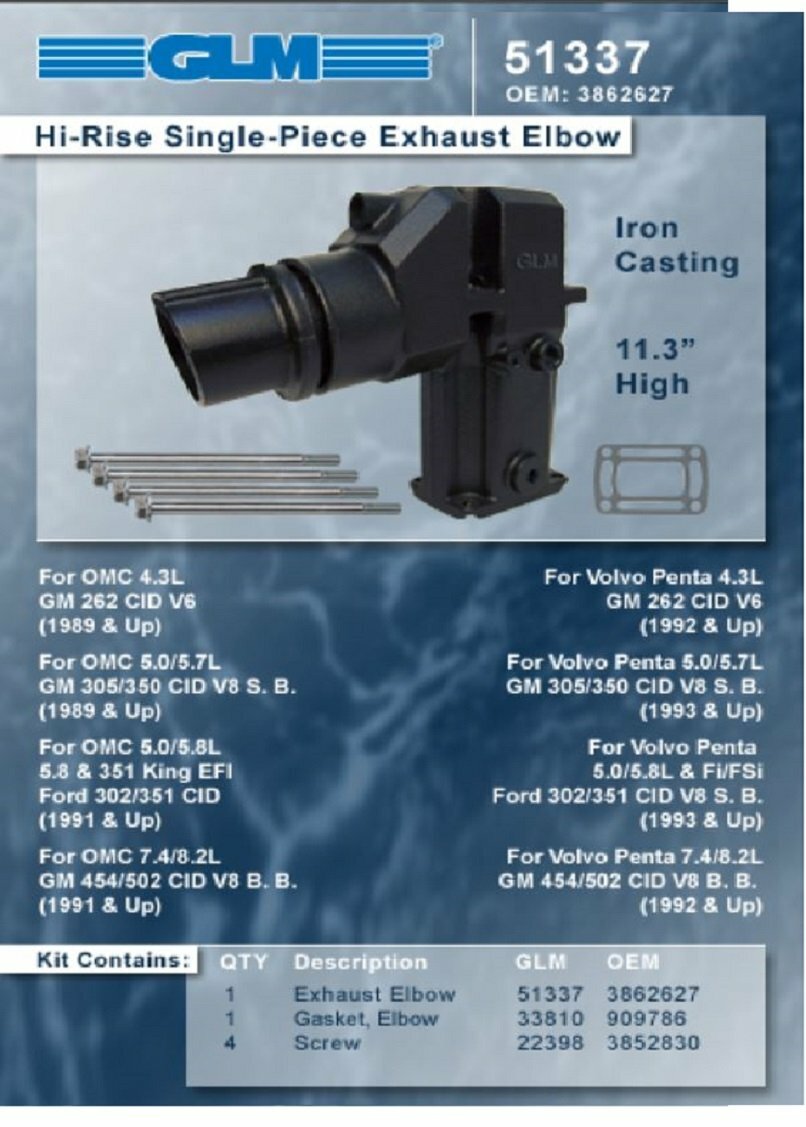 OMC Volvo 4.3L 262 350 454 302 351 GLM Exhaust Hi Rise 11" Riser Elbow ...