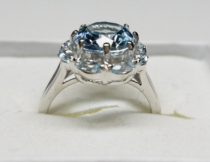 VICTORIA TOWNSEND STERLING SILVER BIG OVAL BLUE TOPAZ MARQUISE BORDER ...