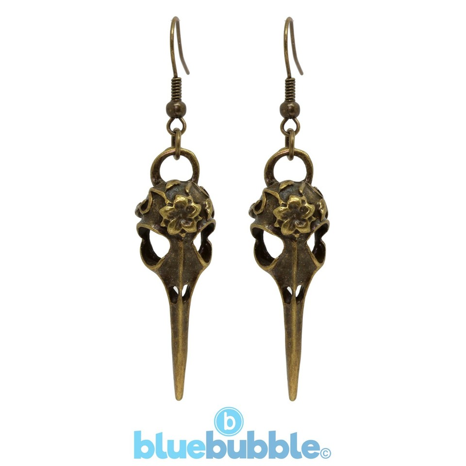 FUNKY VINTAGE CROW SKELETON HEAD EARRINGS GOTHIC EMO STEAM PUNK RAVEN ...