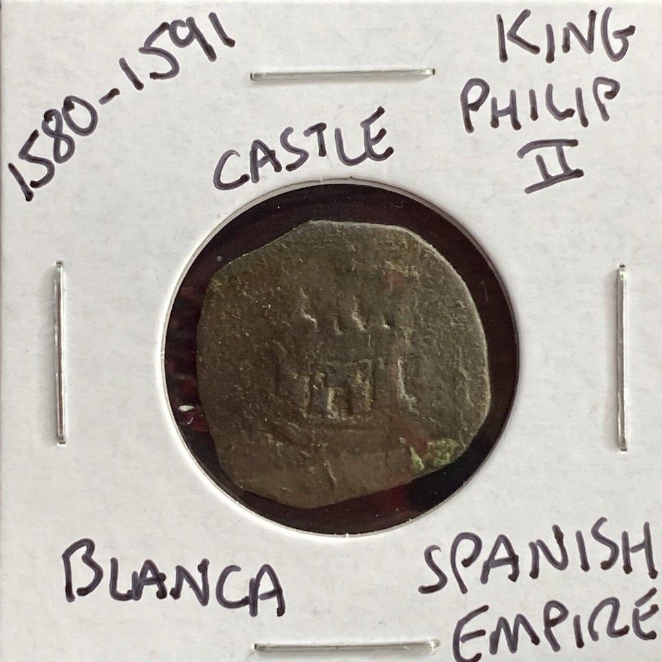 1580-1591 Spanish Coin 450 Years Old 2 Maravedis King Philip II ...