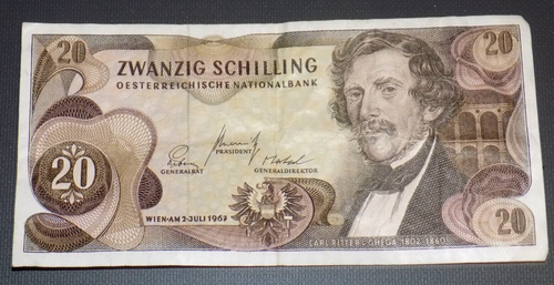 AUSTRIA 20 TWENTY ZWANZIG SCHILLING 1967 Austrian Note Currency Money ...