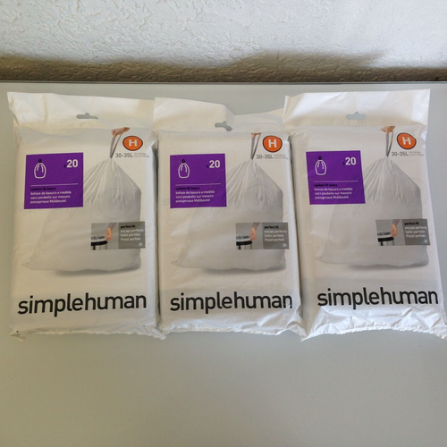 SimpleHuman Type H Trash Bags for 30-35L Cans - 3 Pack - 60 Bags Total ...