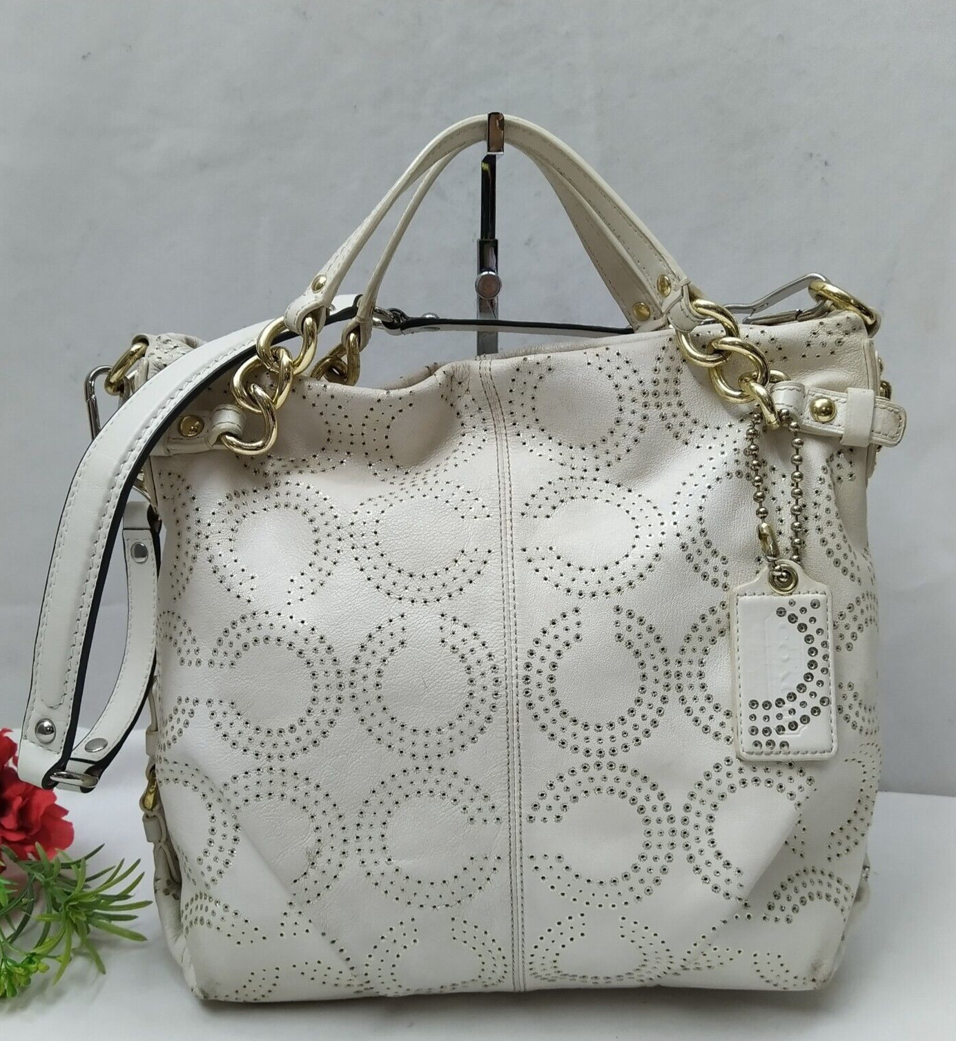 Coach Brooke White Leather Perforated Zipper Closure … - Gem