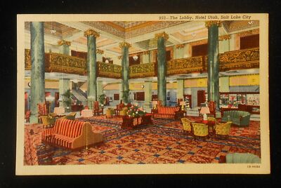 1940s Interior Lobby Hotel Utah Salt Lake City UT Salt Lake Co Postcard ...