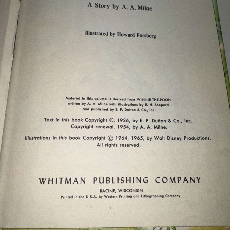 Whitman Big Tell A Tale Disney's Winnie the Pooh A. A. Milne HC 1965 ...