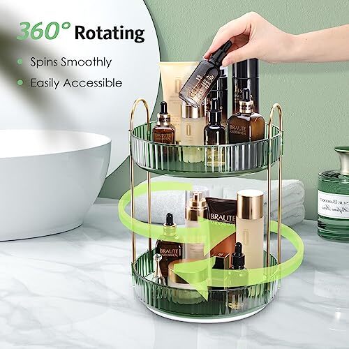 360 Rotating Makeup Organizer for Vanity - Spinning Bathroom 2 Tier Gem ...