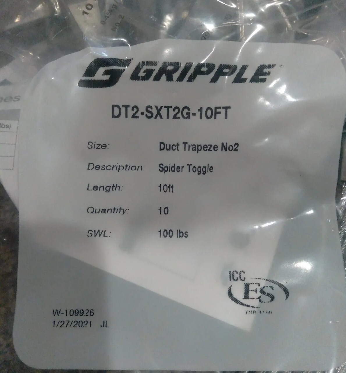 GRIPPLE Duct Trapeze No. 2 DT2–SXT2G-10FT SWL 100 LBS 10 pack for sale ...