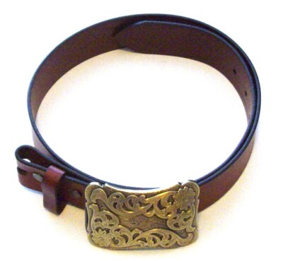 Solid Brass Western Removable Belt Buckle Solid Classic Brown Leather ...