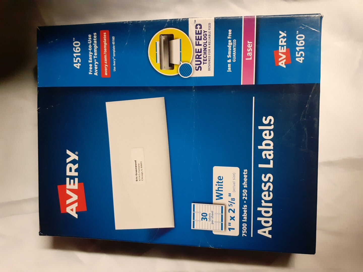 Avery Dennison 45160 Easy Peel Address Label 2.62" Width X 1" Length ...