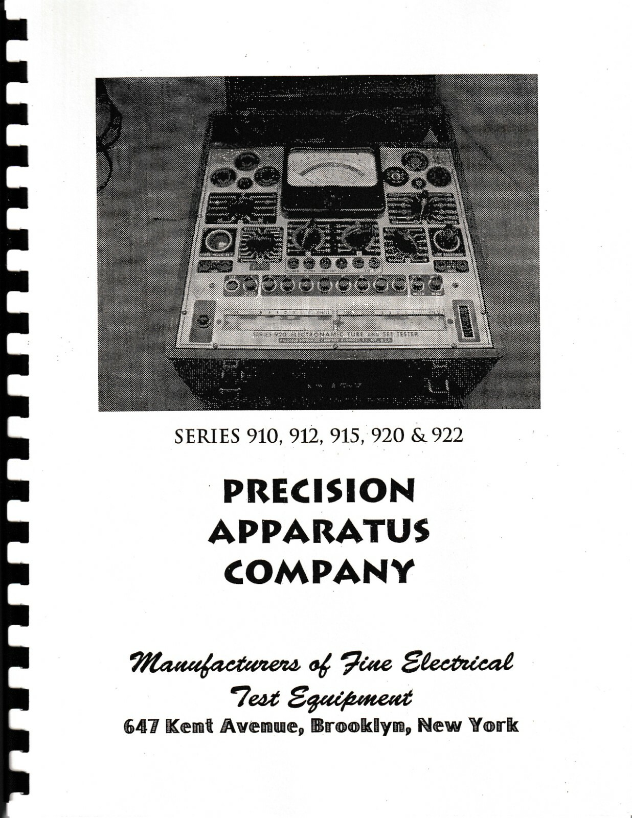 PRECISION APPARATUS COMPANY SERIES 910, 912, 915, 920, & 922 TUBE ...