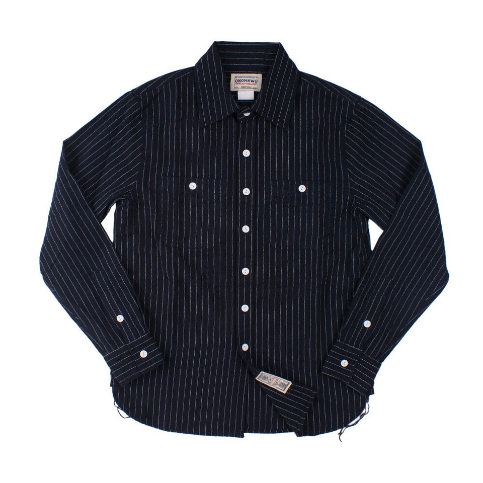 Vintage Men's Long Sleeve Shirt Striped Work Shirts Railroad Retro ...