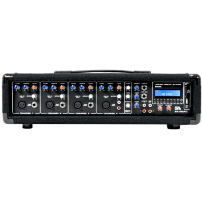 4 Channel 200 Watt Powered PA Head Mixer with Bluetooth Remote and ...