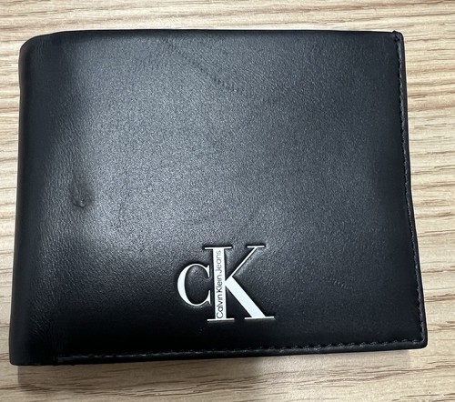 Calvin Klein - Men’s - Black Leather - Cash Coin Card Wallet - CK Logo ...
