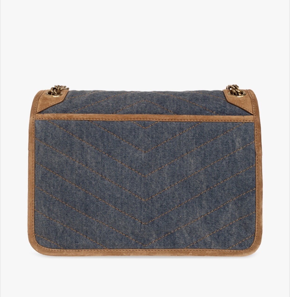 YSL NIKI MEDIUM CHAIN BAG IN BLUE DENIM WITH SUEDE CORNERS. ITEM ...
