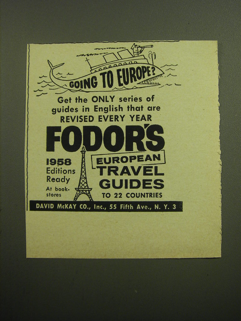 1958 David McKay Book Advertisement - Fodor's European Travel Guides | eBay