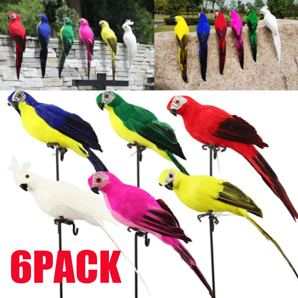 25CM 6PCS Artificial Parrots Simulation Fake Birds Model Garden Yards ...