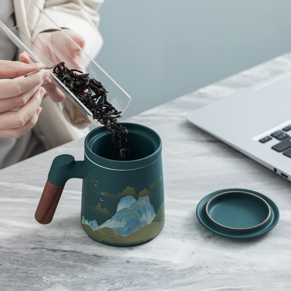 Ceramic Tea Mug with Infuser & Lid Tea Cup Moon Deer Mountain Creative ...