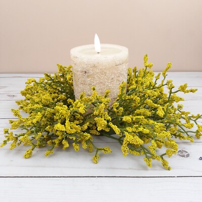 Floral Candle Ring Yellow Array Astilbe Flowers 3 in Inside Ring 10 in ...