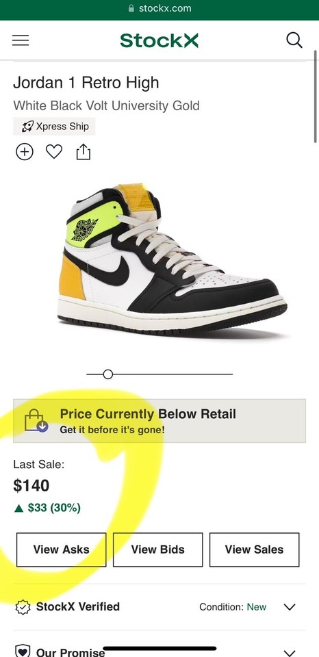 Jordan 1 Retro High White Black Volt University Gold Size 9.5 Clean AF ...