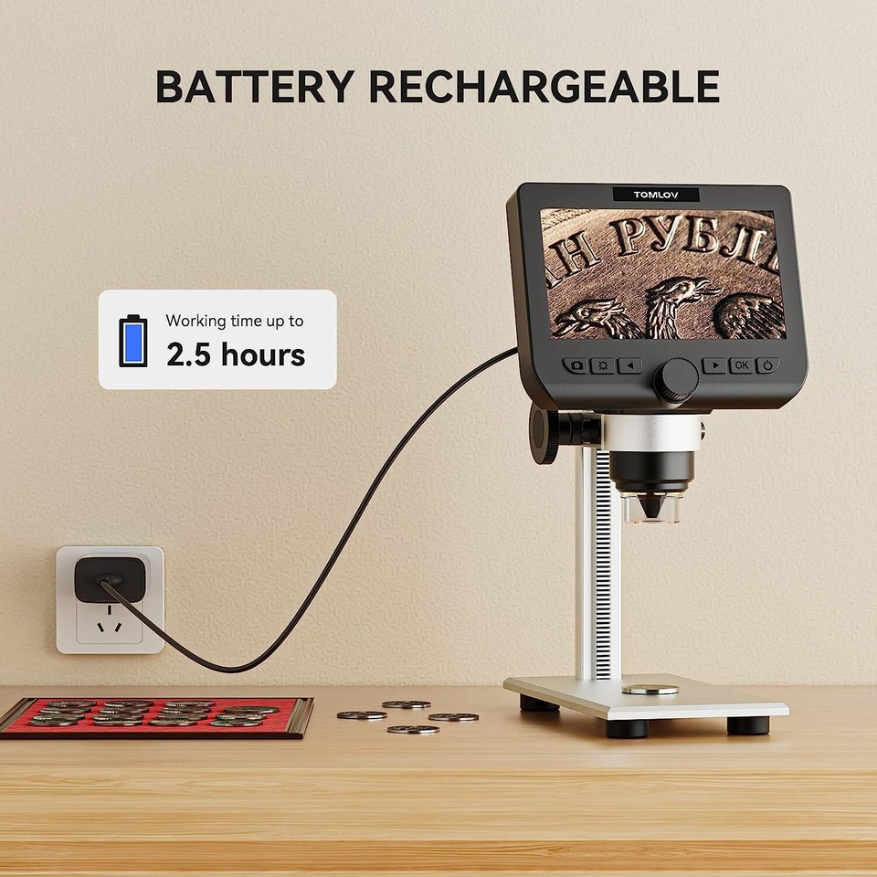 TOMLOV WIFI 1000x Digital Microscope Coin Magnifier solder workbench 4. ...