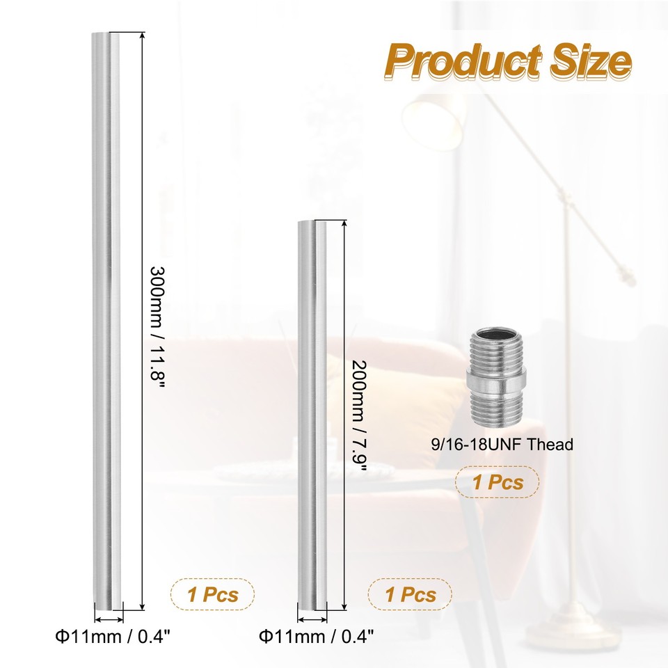 2 Pcs 7.9" and 11.8" Threaded Extension Rod with Pipe Nipple, Light ...