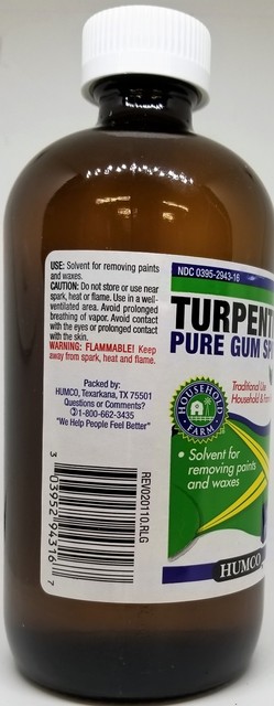 100 Pure Gum Spirits of Turpentine 16 Oz by HUMCO Natural Turps USA for ...