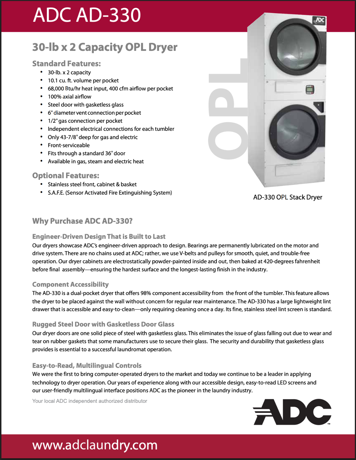 ADC AD330PR 30-lb x 2 Capacity OPL Dryer - Card Operated - Used | eBay