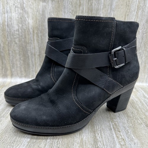 Clarks Artisan Boots Womens 9 M Ankle Booties Heels Black Leather ...