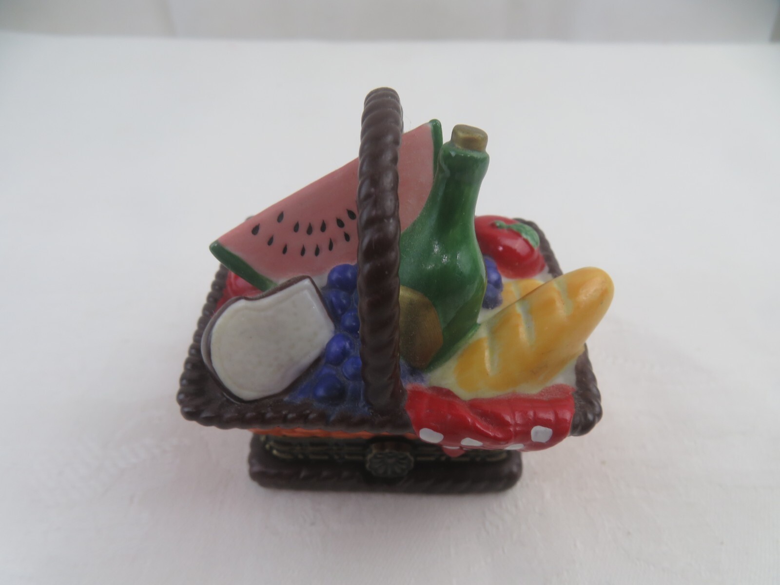 Cooking Club of America 2 1/2" Porcelain Picnic Basket Trinket Box w ...