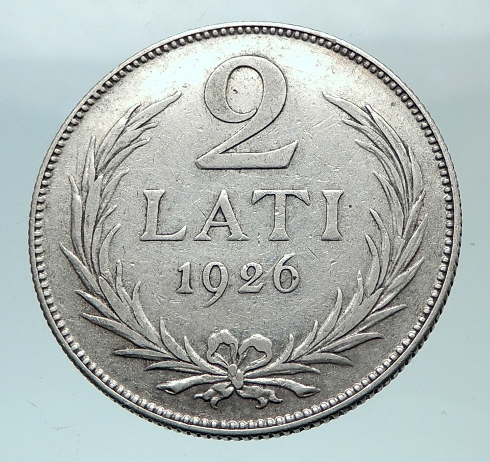 1926 LATVIA Lions & Shield Genuine Vintage Silver European 2 Lati Coin ...