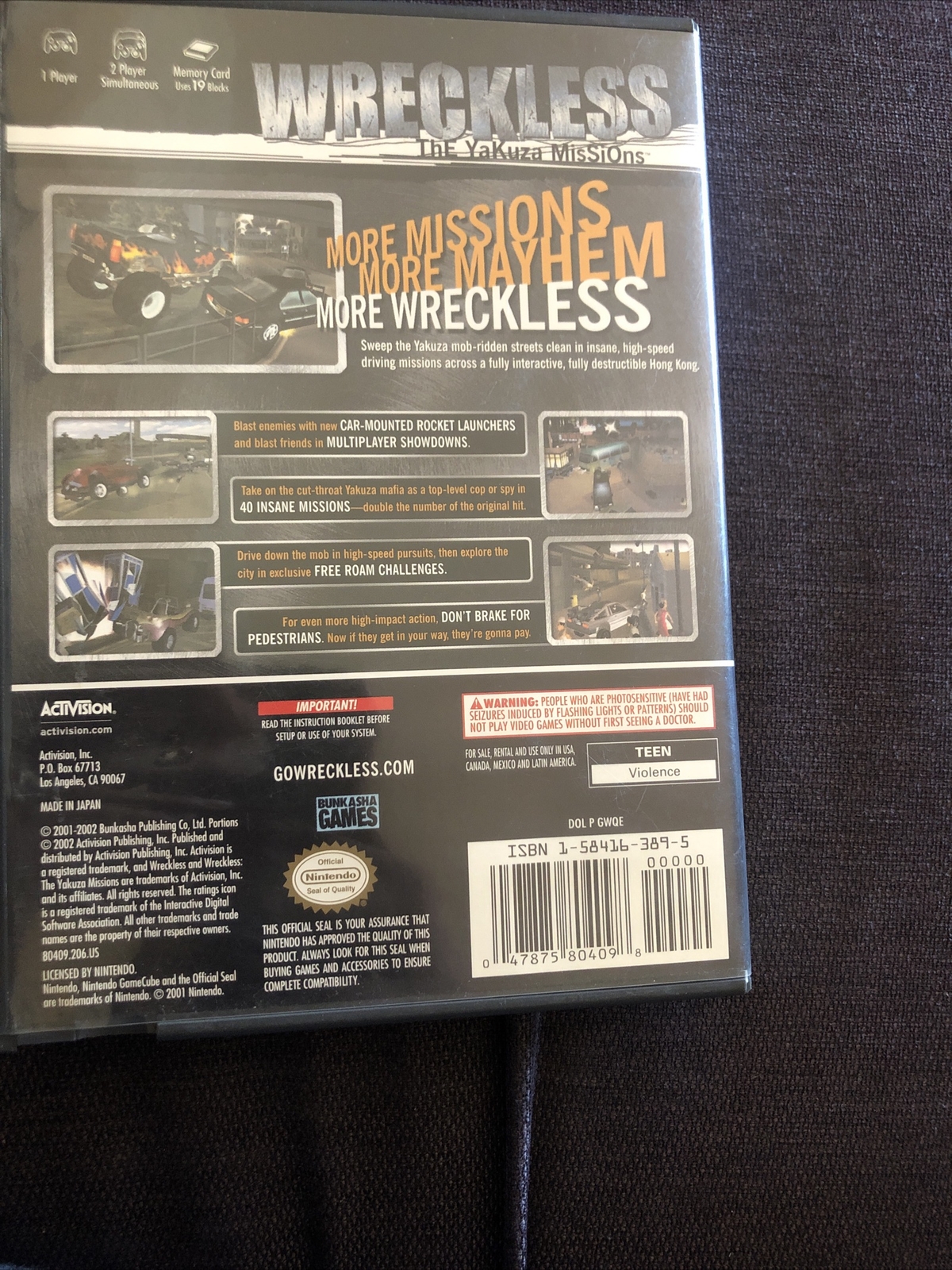 Wreckless: The Yakuza Missions (Nintendo GameCube, 2002) for sale ...