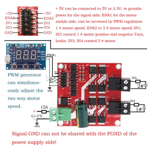 7A 160W 12/24V Dual DC Motor Driver Module H-bridge PWM L298 Logic ...