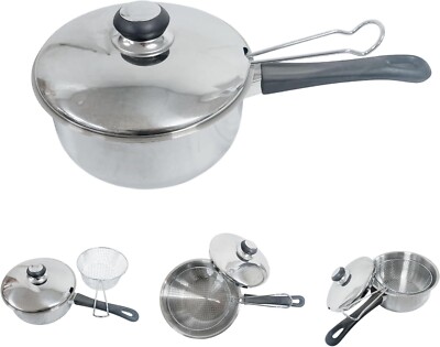 3L 20CM DEEP FRYER SET 3PC INDUCTION CHIP PAN STAINLESS STEEL POT+ LID ...