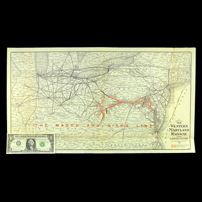 Antique WESTERN MARYLAND RAILWAY Map WM Railroad LARGE Mason Dixon Line ...