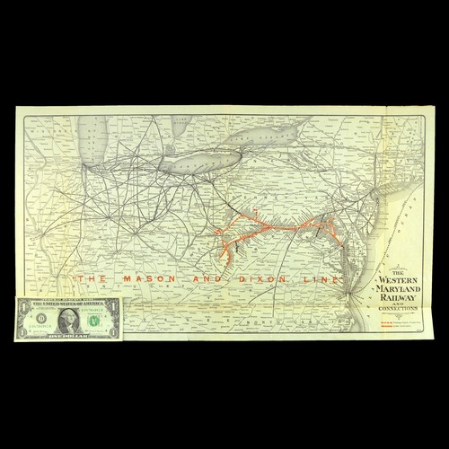 Antique WESTERN MARYLAND RAILWAY Map WM Railroad LARGE Mason Dixon Line ...
