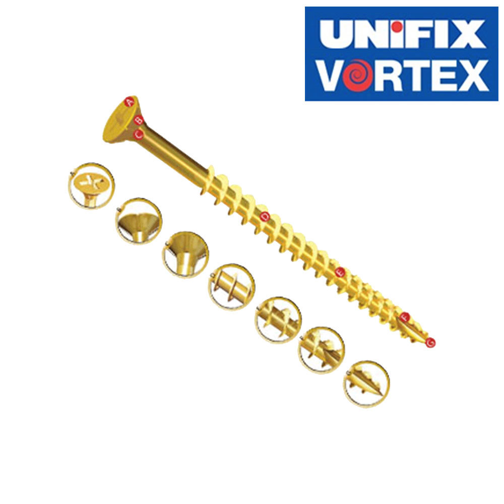 Unifix Vortex Power Screws - Fully Threaded - Bright Zinc and Yellow ...