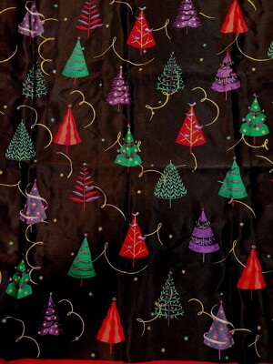 Talbots Silk Scarf Christmas Tree Holiday Xmas 20" Square Black Red ...