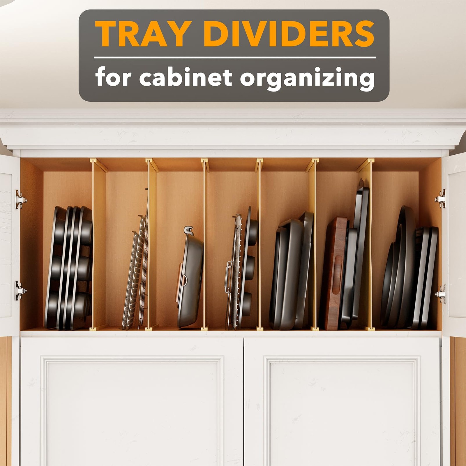 6 Pack Tray Dividers for Cabinets, Bamboo Kitchen Cookie Baking Sheet ...