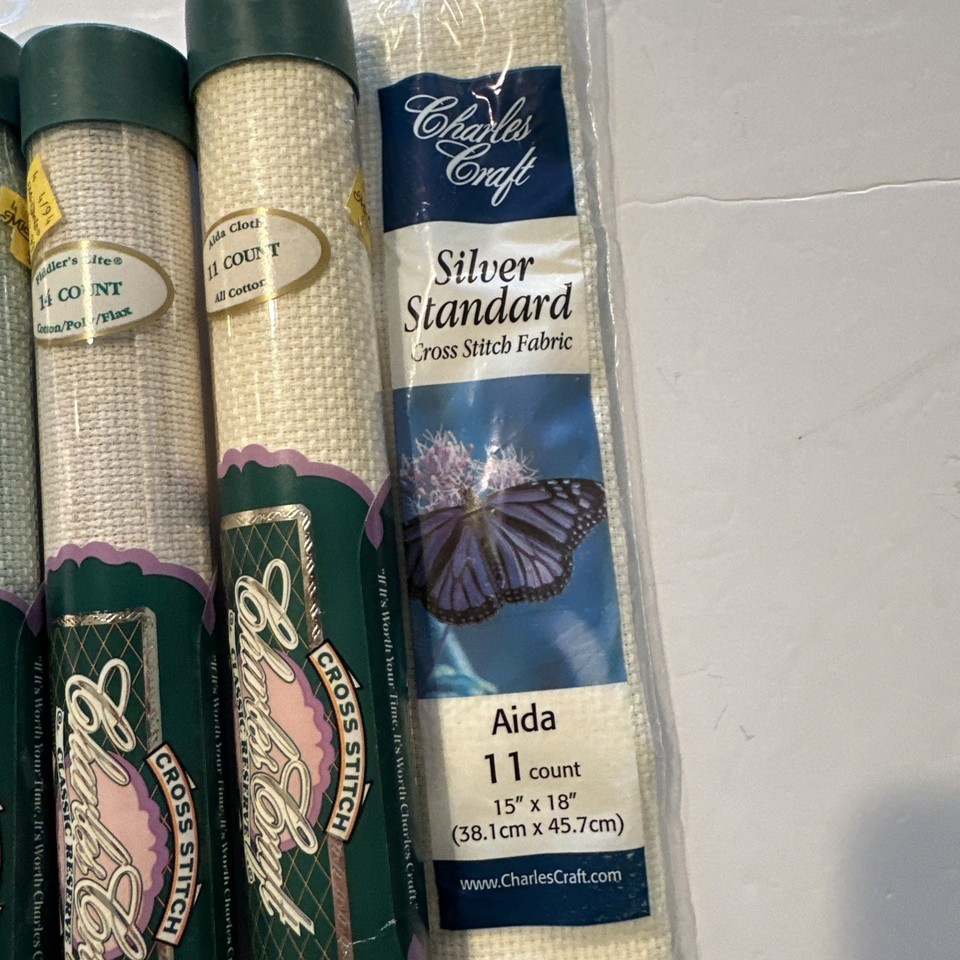 6 NIP Charles Craft Classic/Silver Cross Stitch Fabric 15X18 Aida ...