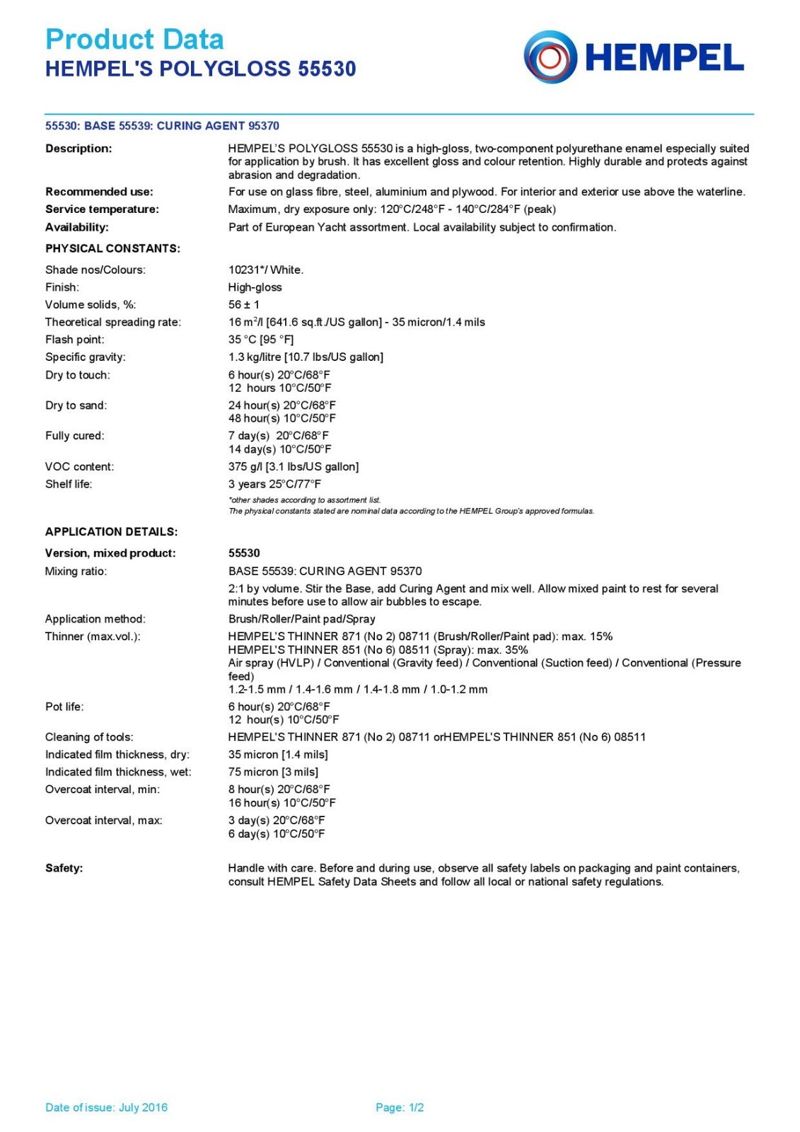 Hempel Polygloss 2 Pack Top Coat - Cobalt Blue - 750ml (Boat / Marine ...