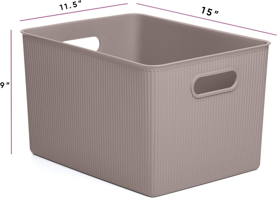 Superio 22L Large Taupe Ribbed Storage Bin with Lid, Plastic Storage ...