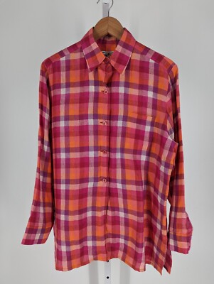 Escada Sport Vintage 90s Linen Flannel Plaid Magenta Orange Summer ...